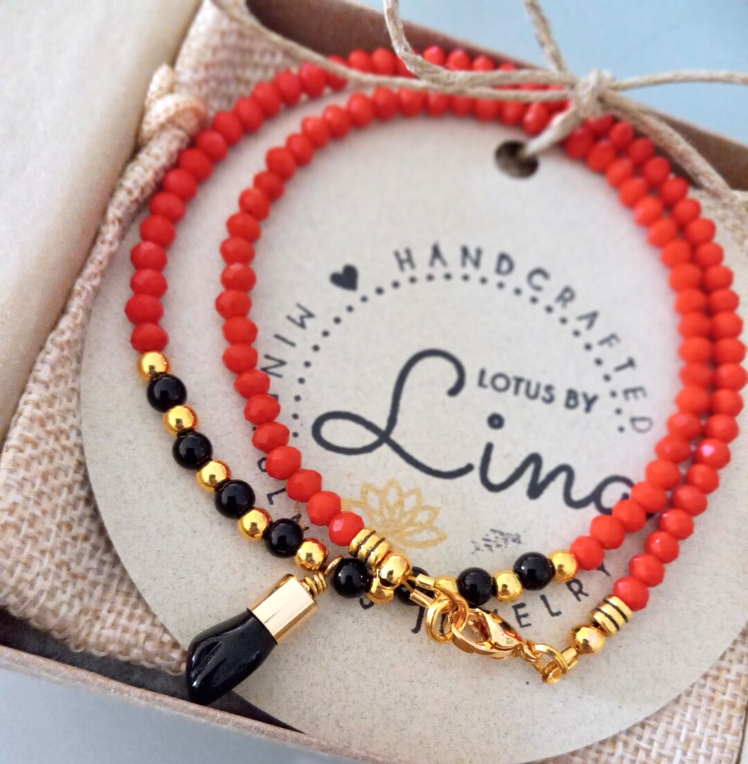 Azabache Necklace, Black Azabache Necklace, Rojo Collar, Red Crystal ...