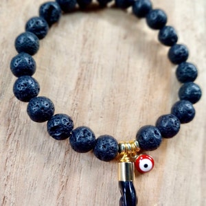 Pulsera Mano De Azabache, Black Lava, Hombres, Mal De Ojo, Red Evil Eye ...