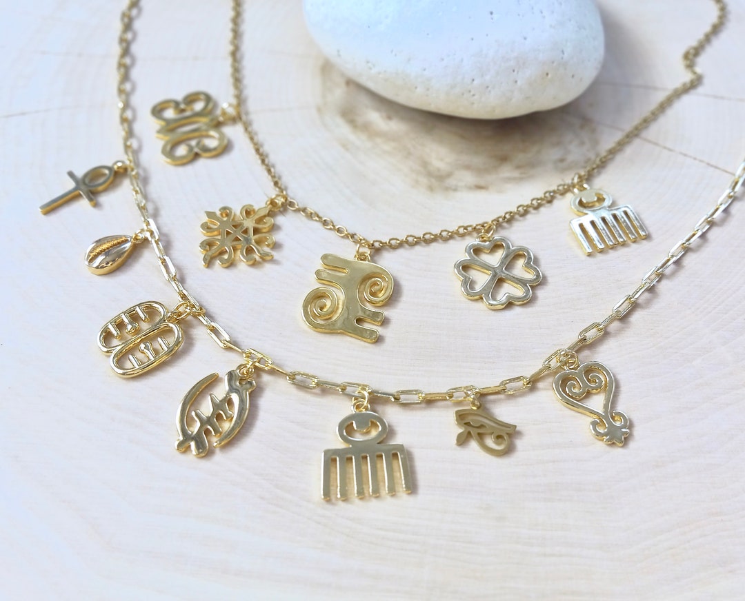 Adinkra Charm Necklace, Your Own Custom Africa Pendant, Gold Paperclip ...