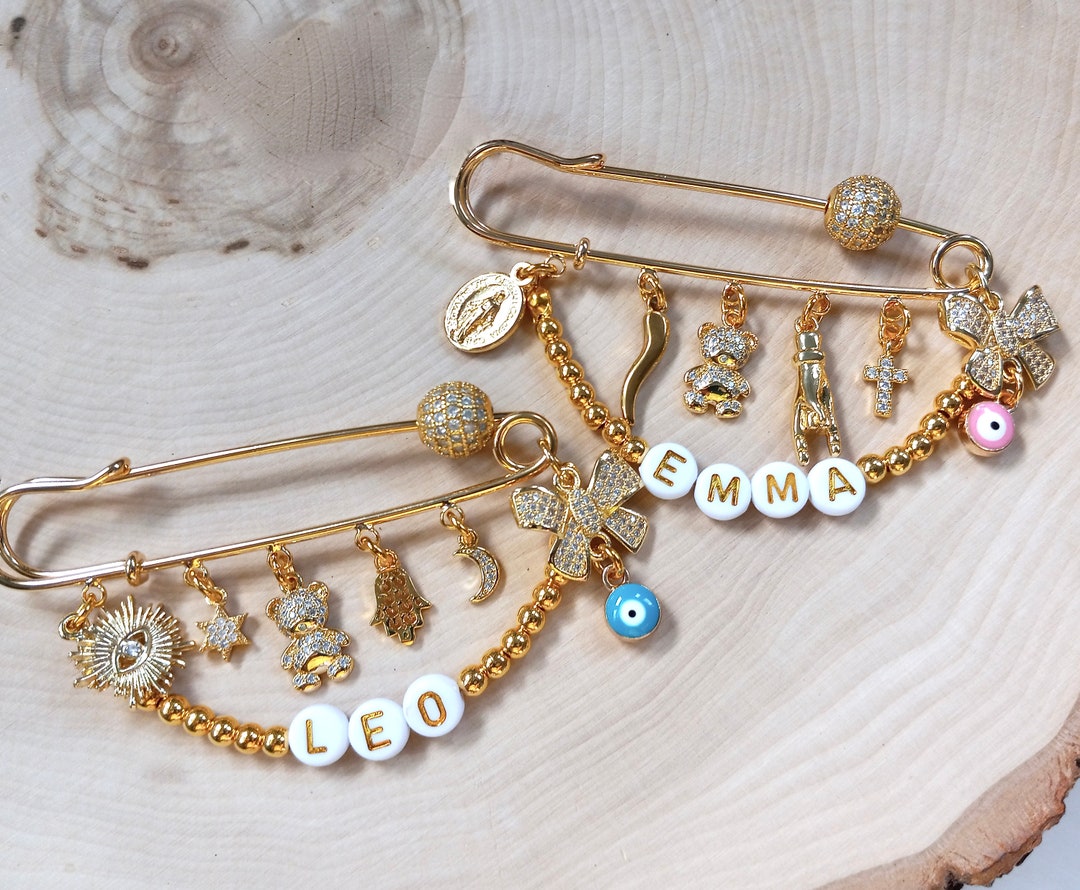 Personalized Baby Pin, Keepsake Safety Pin, Custom Charms, New Birth ...