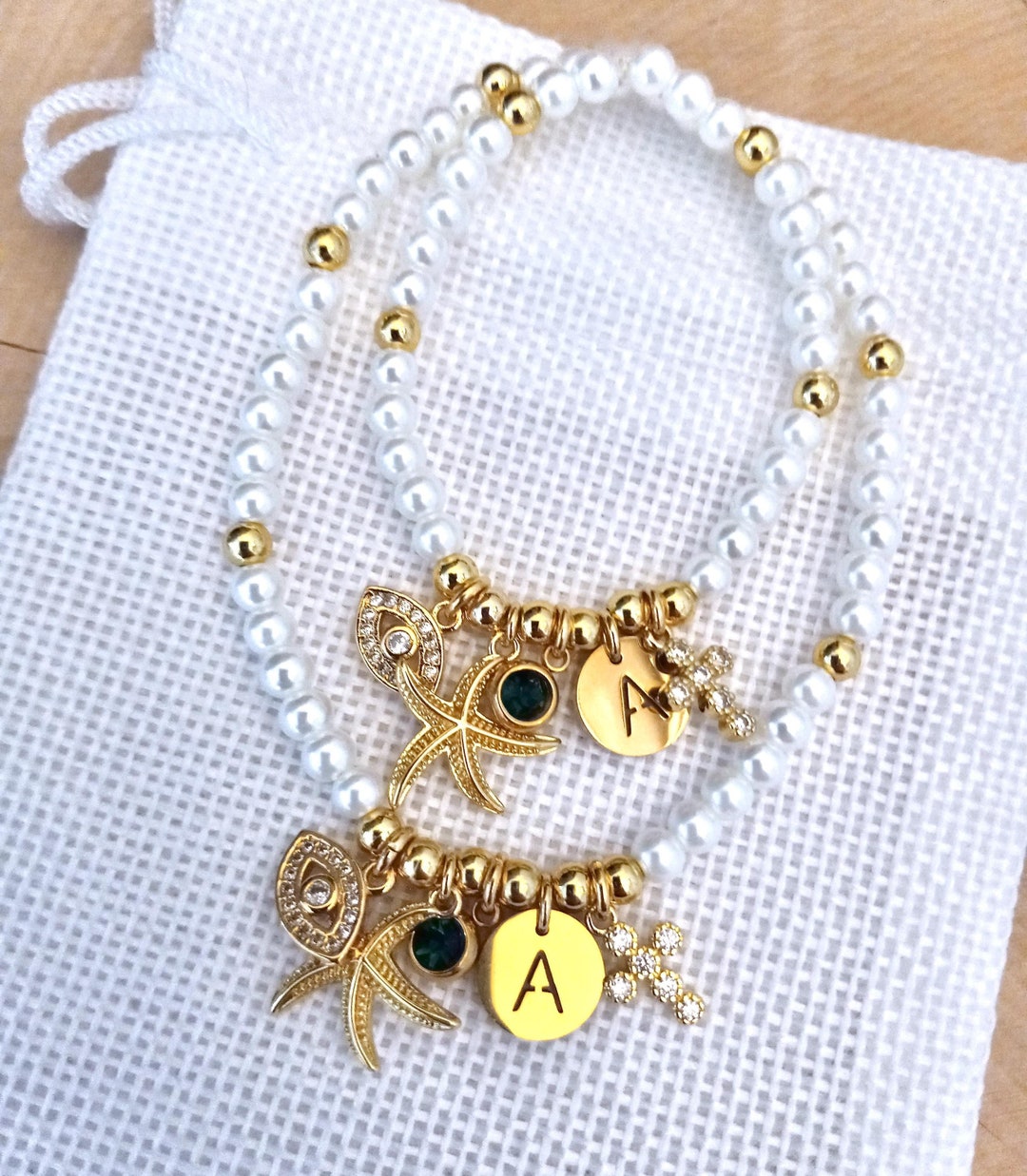 Baby Charm Bracelet, Personalized Charms, Pearl Bead, Religious ...