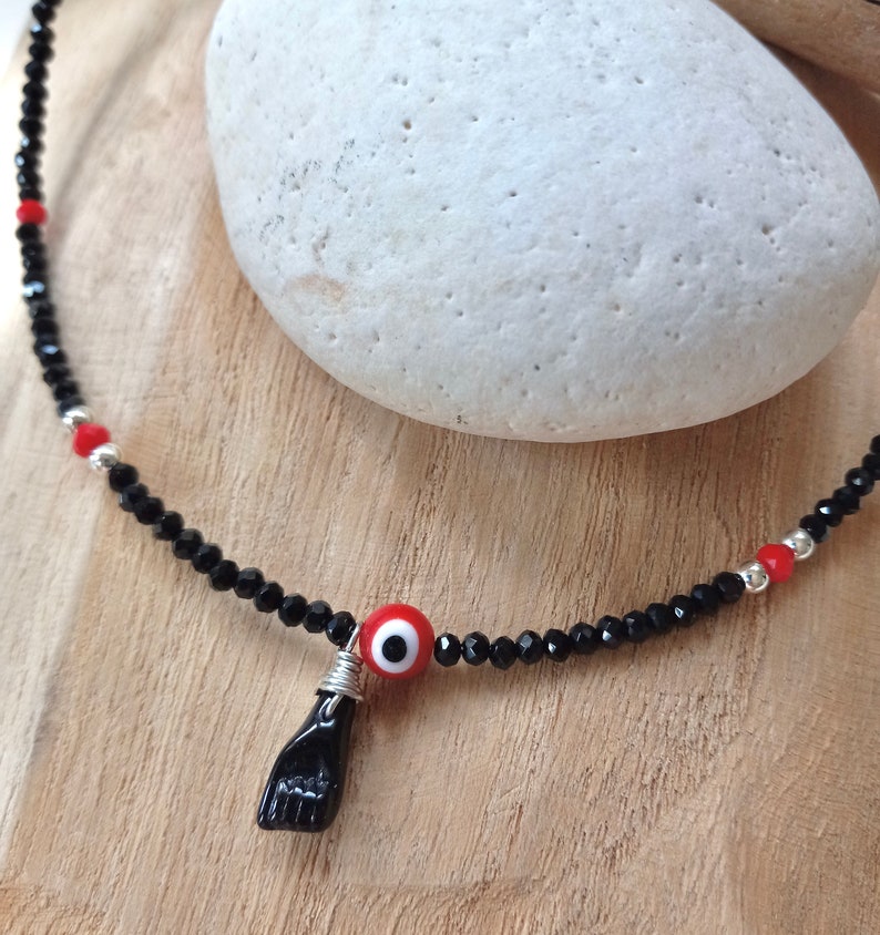 Azabache Necklace Durante De Mano Negra Black Espiritual - Etsy