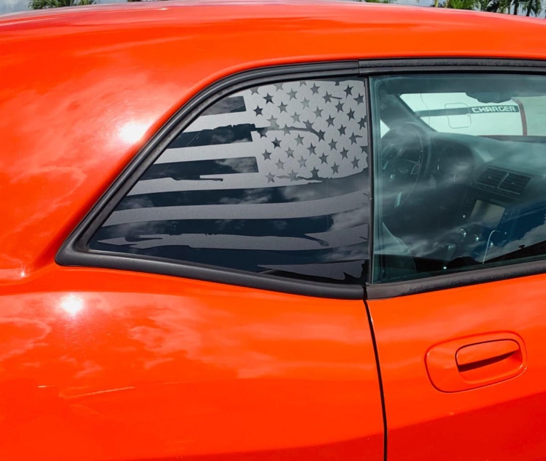 Fits 2008-2022 Challenger Quarter Window Distressed American Flag Vinyl ...