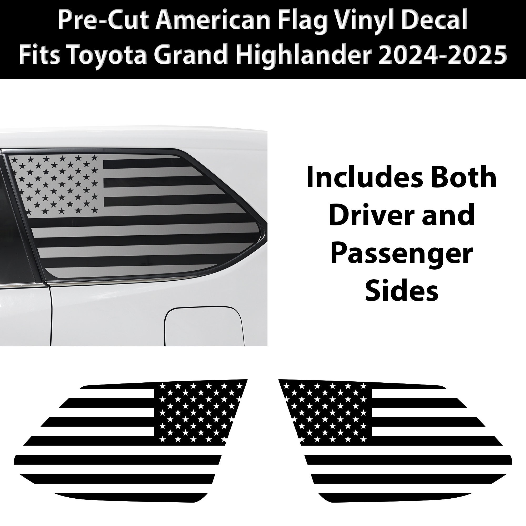 Toyota Grand Highlander American Flag Quarter Window Decal (2024-2026 ...