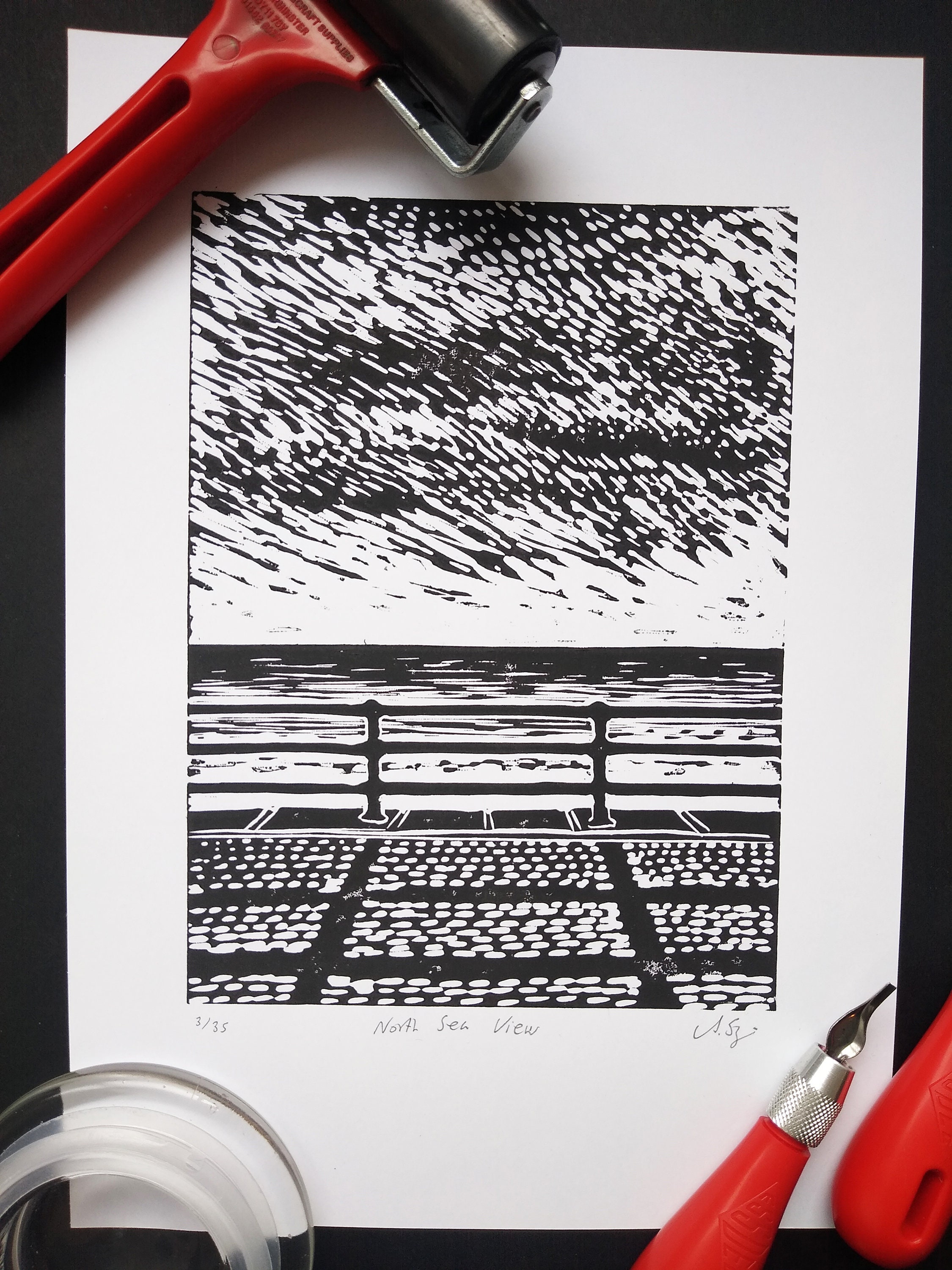 A4 Original Lino Print North Sea View Limited Edition Print - Etsy