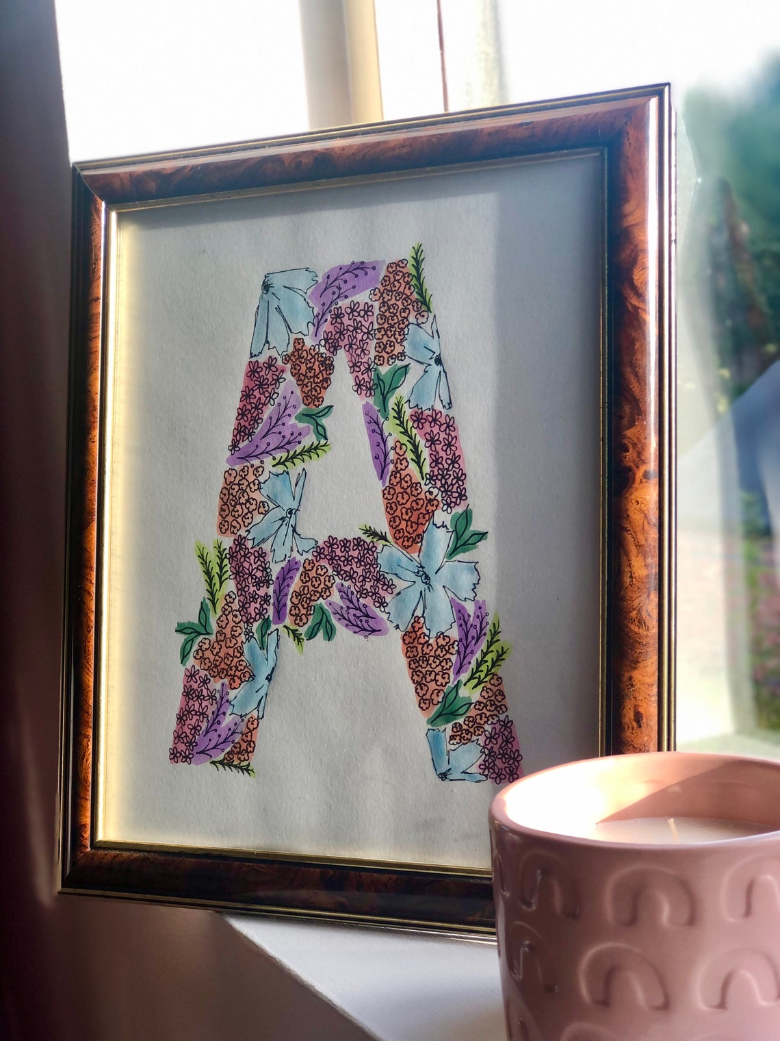 Hand Painted Flower Initial Watercolour Painting Floral Letter Name ...