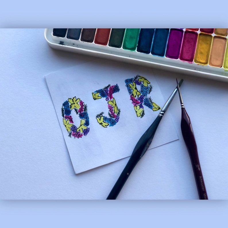 Hand Painted Flower Initial Watercolour Painting Floral Letter Name ...