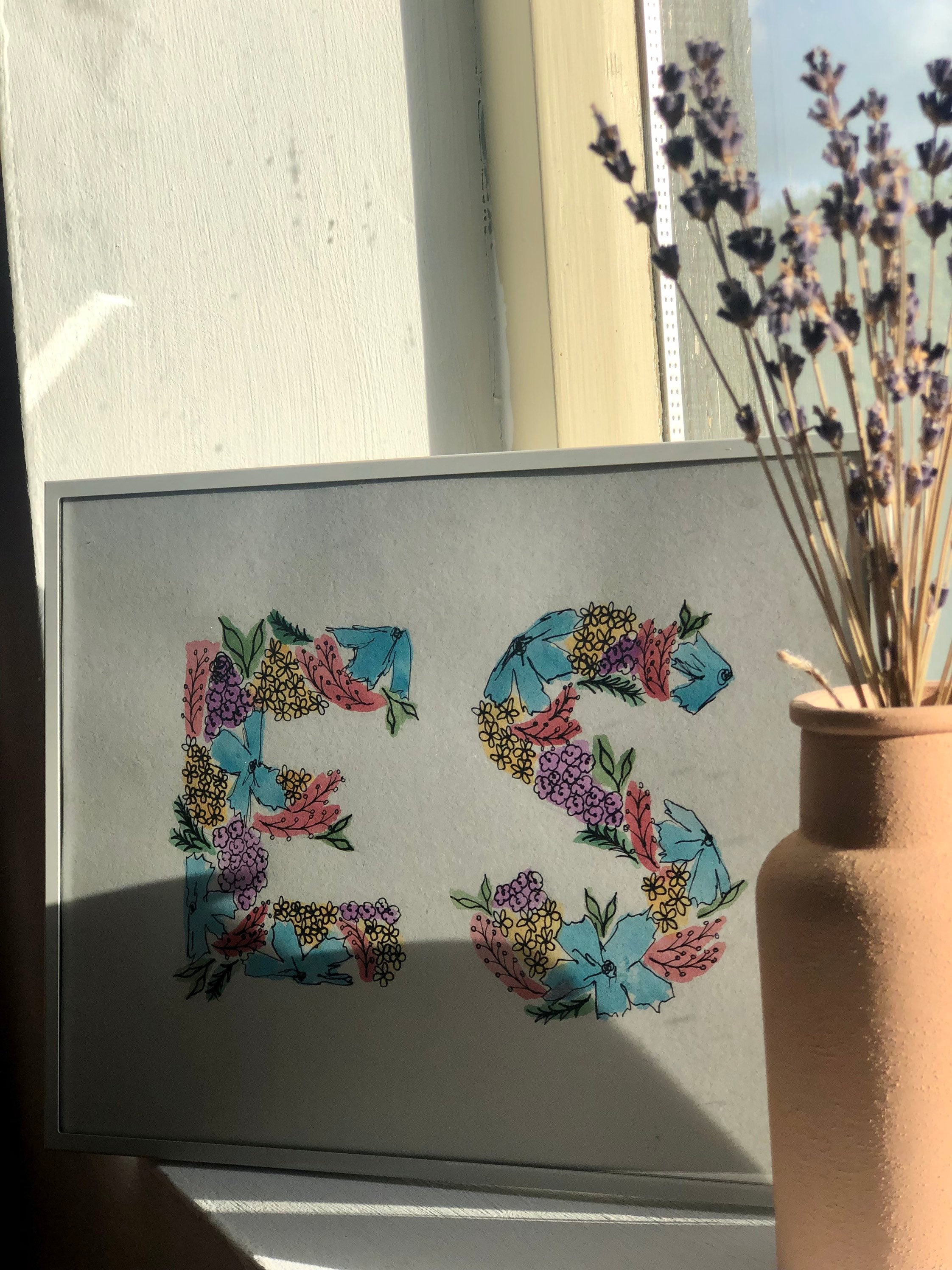 Hand Painted Flower Initial Watercolour Painting Floral Letter Name ...