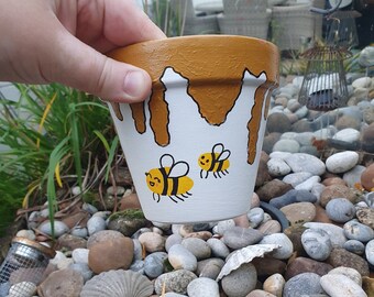 Hand Painted Baby Blue Bumble Bee Indoor Plant Pot, Terracotta Planter ...