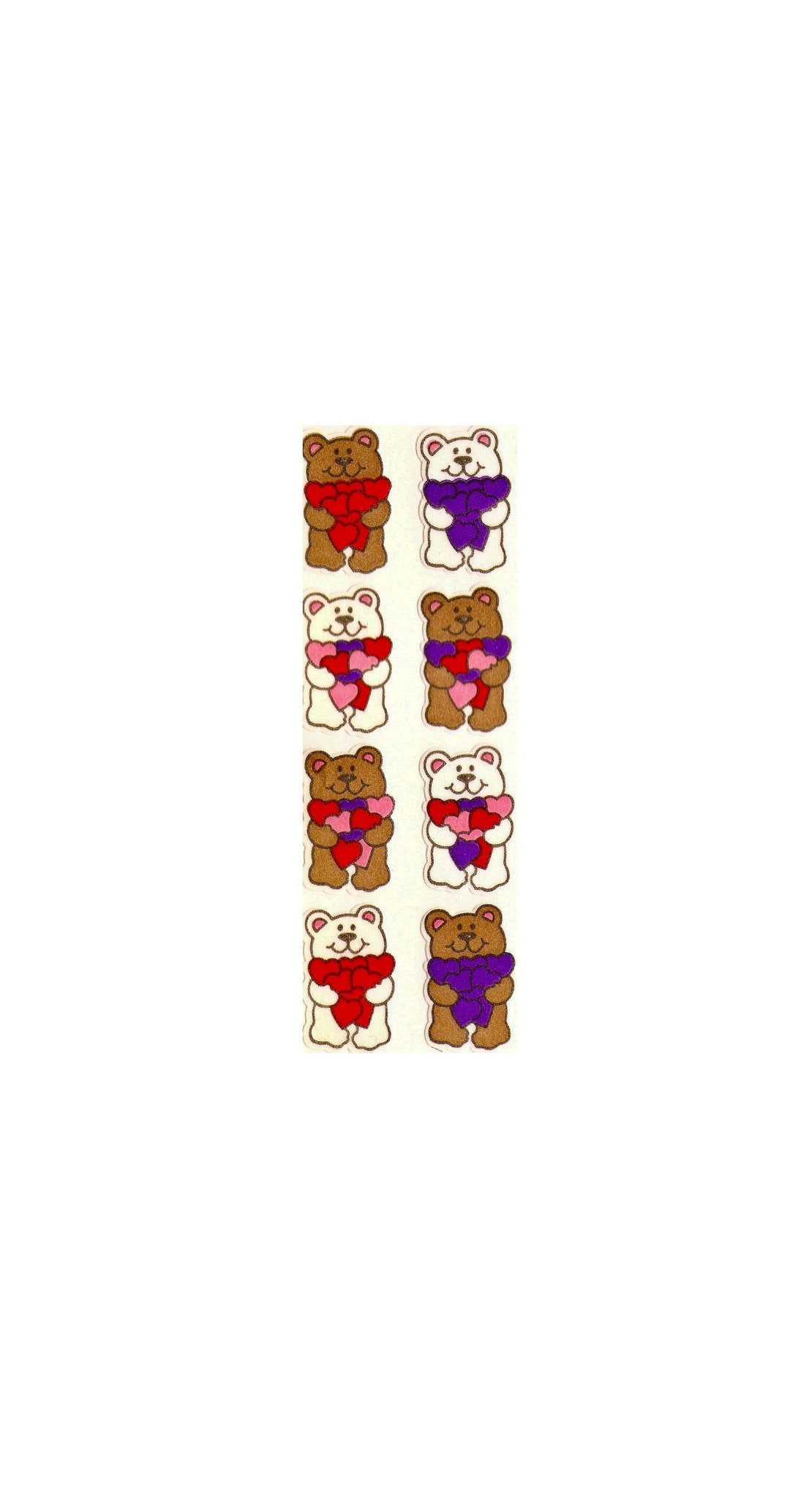 TEDDY BEARS With HEARTS Fuzzy Sandylion Stickers 1 Strip *vintage* Rare ...