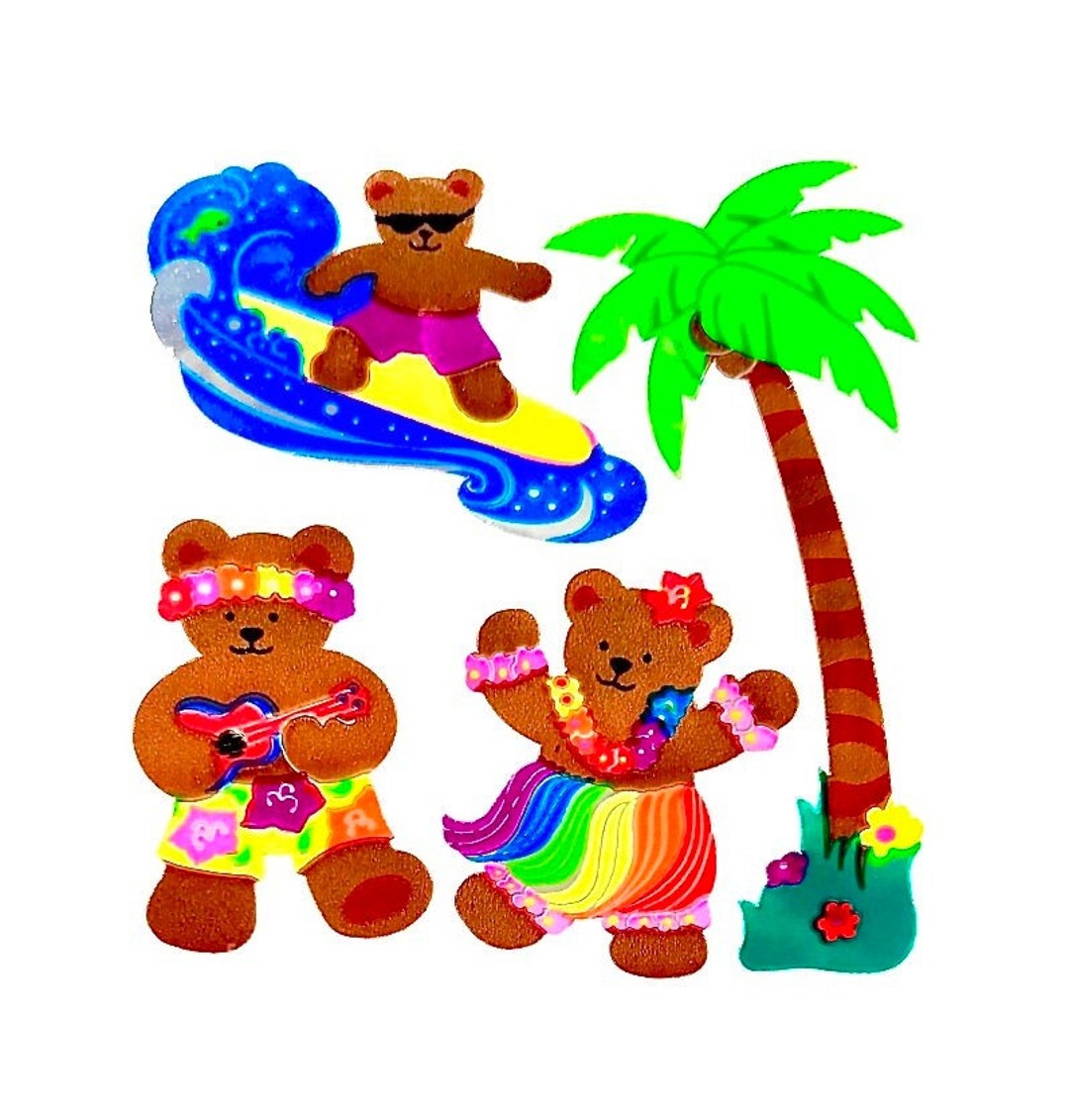 Vintage TEDDY BEAR Hula-hula Hawaii Vacation Mylar Sandylion Stickers ...