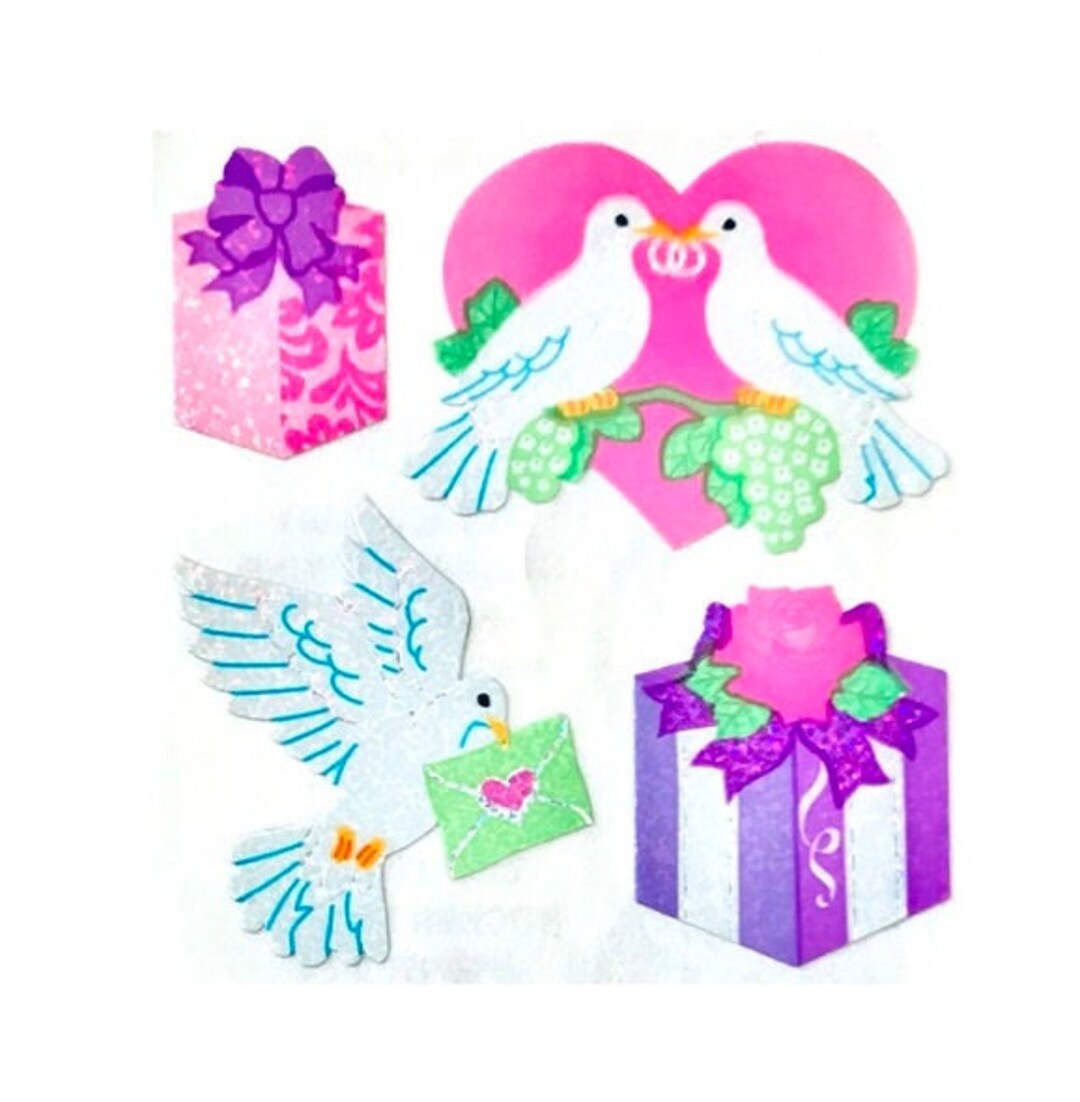 WEDDING With DOVES Theme Glittery Sandylion Stickers - 1 Square ...