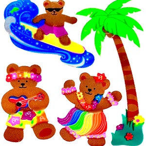 Vintage TEDDY BEAR Hula-hula Hawaii Vacation Mylar Sandylion Stickers ...