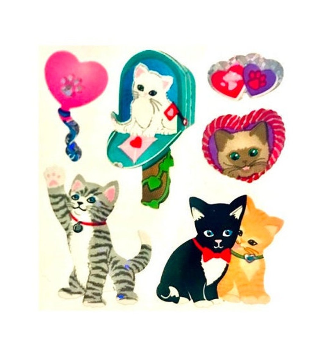 KITTENS CATS LOVE Glittery Sandylion Stickers Theme *1 Square* Vintage ...