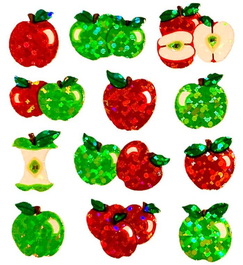Glittery RED & GREEN APPLES Sandylion Stickers - 1 Square **vintage ...