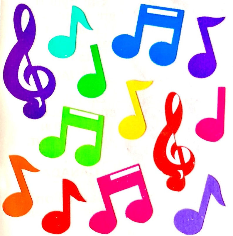 MUSICAL NOTES Kromekote Colorful Sandylion Stickers 1 Square ~VINTAGE ...