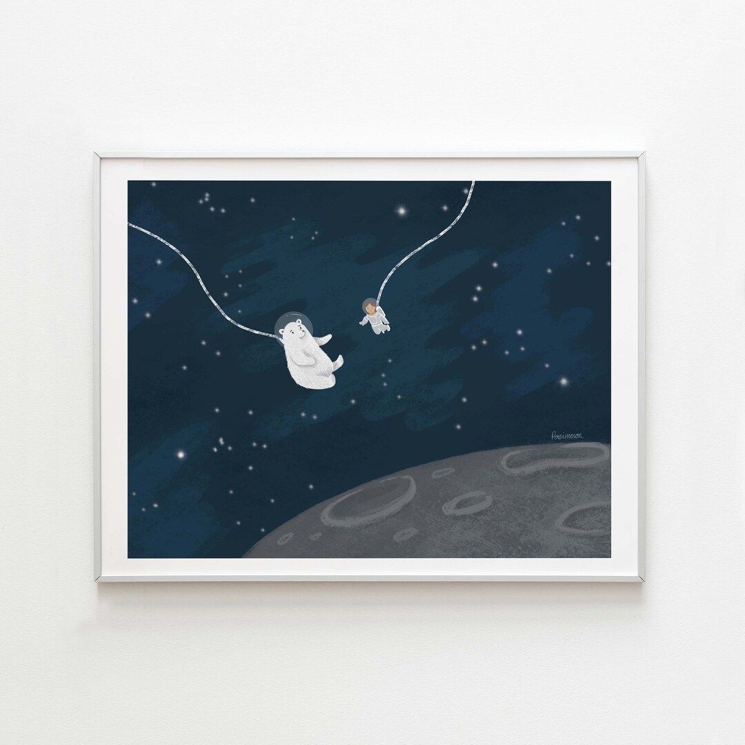 Cosmic Friend Art Print, Space Wall Art, Polar Bear Wall Art, Celestial ...