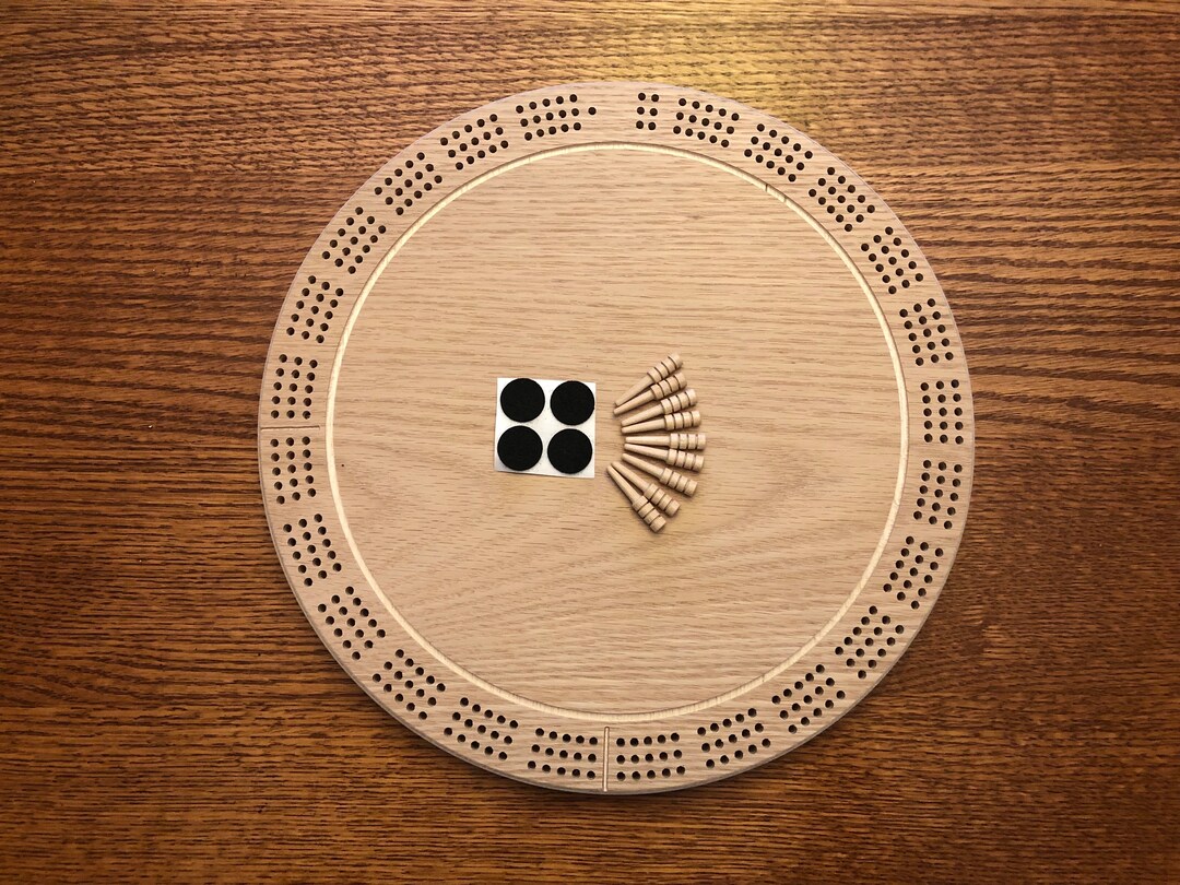 Round OAK Plywood Cribbage Board Includes Pegs and Felt Pads. Blank ...