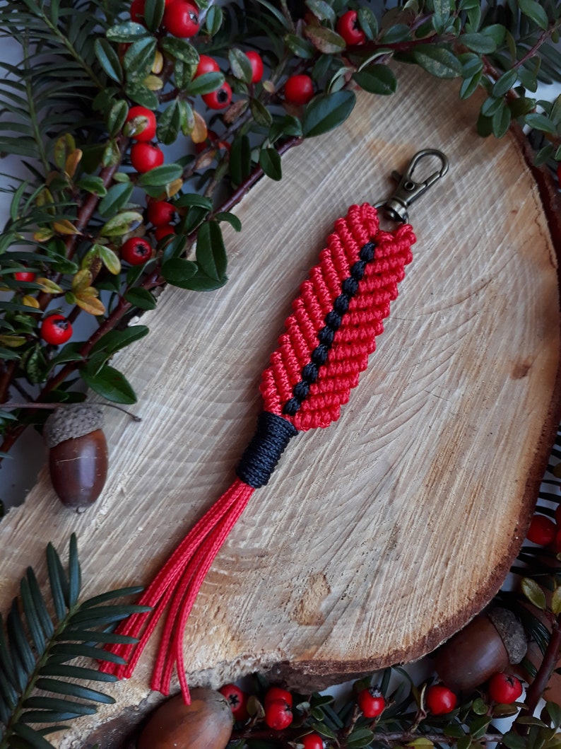 Macrame Paracord Large Red Keychain Handmade Macrame Keyring | Etsy