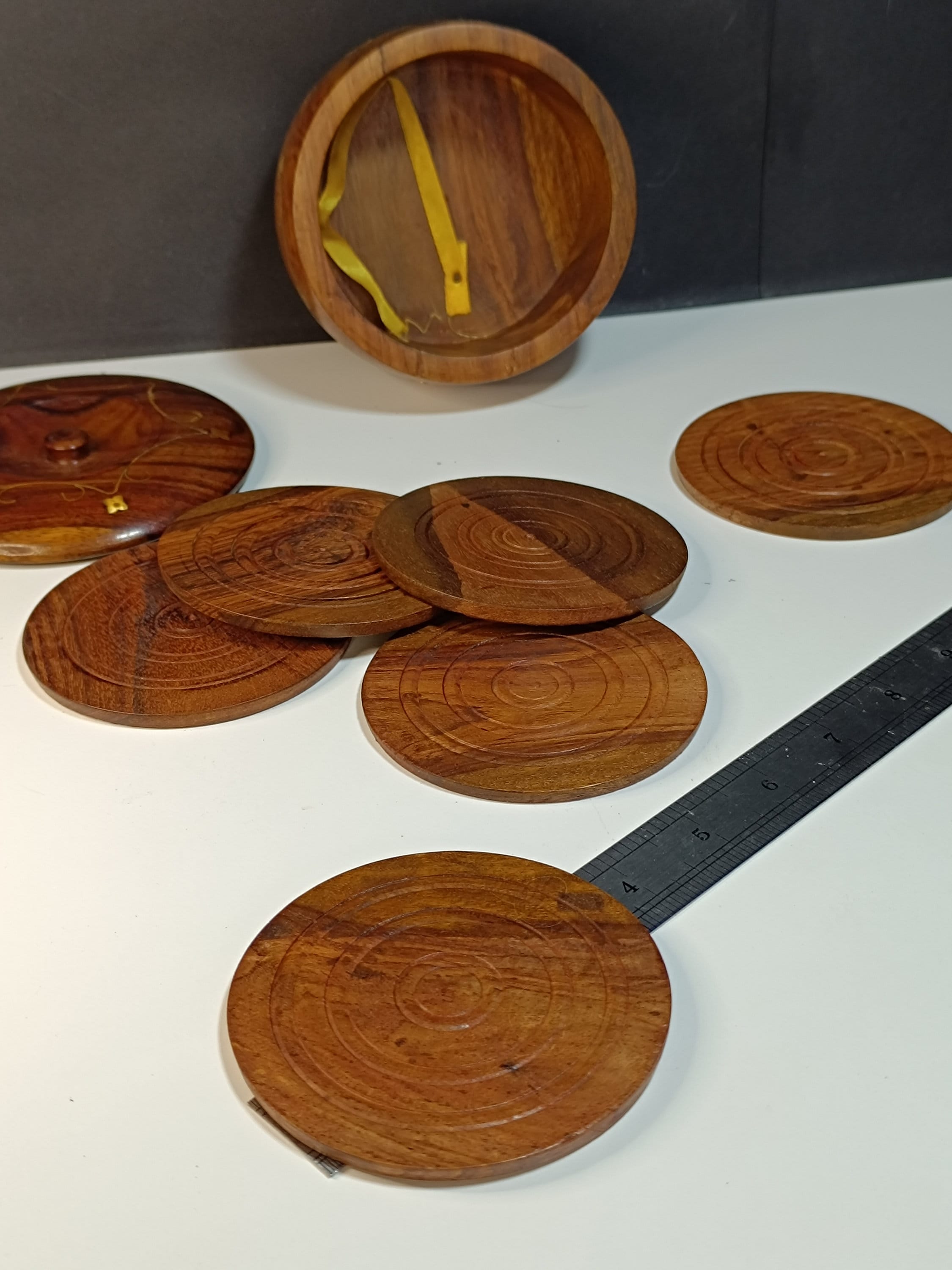 Indian Wooden Box Natural Color Etched Vine Round Wooden Box With Set ...