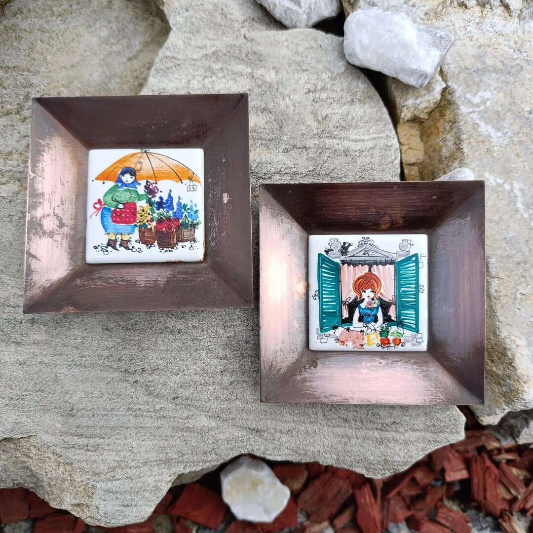 Vintage Copper Frame Hand Painted Ceramic Inner Plate Wall Decor ...