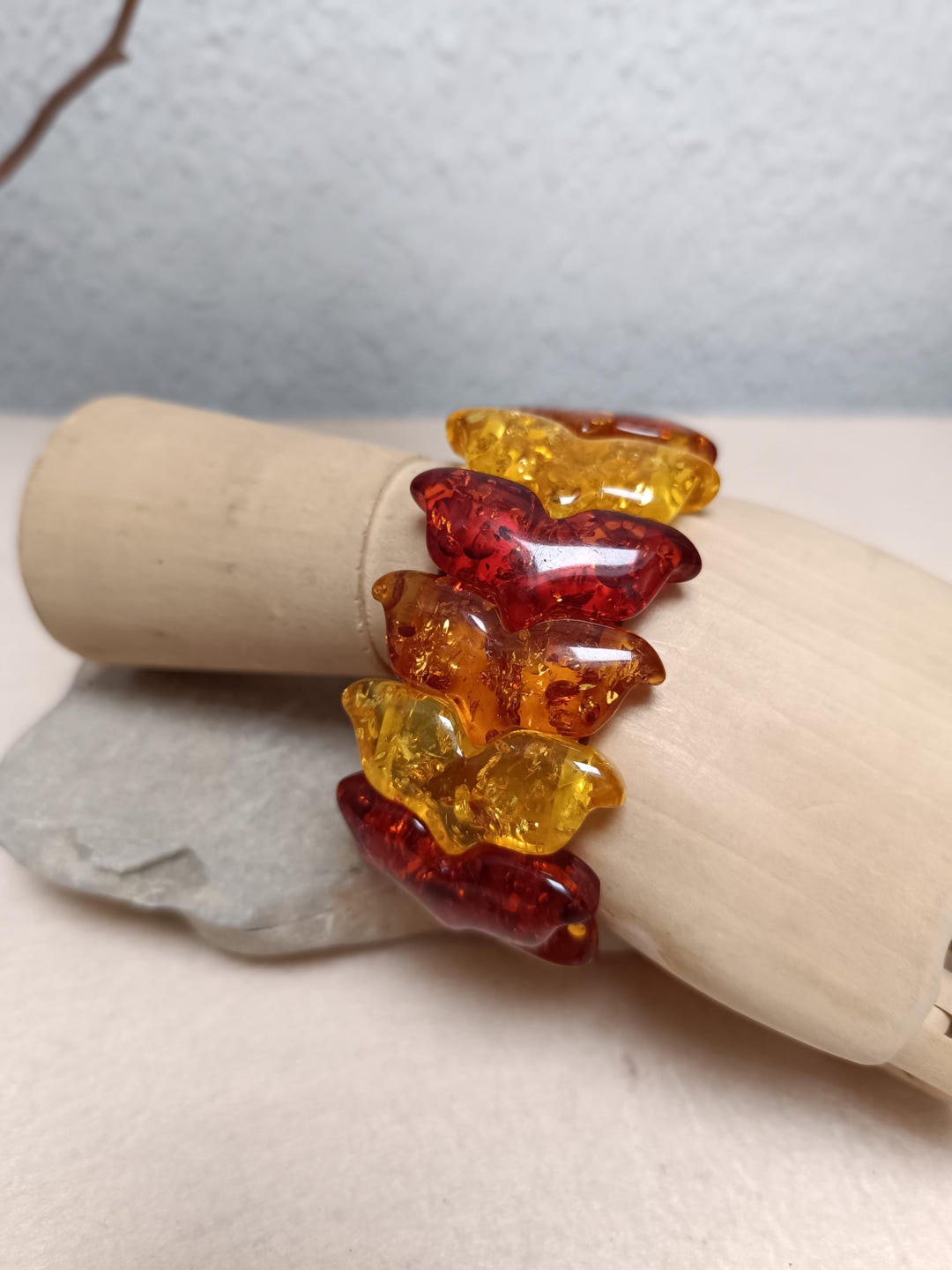 Vintage Beautiful Vintage Style Amber Glass Look Bracelet Stretch Panel ...