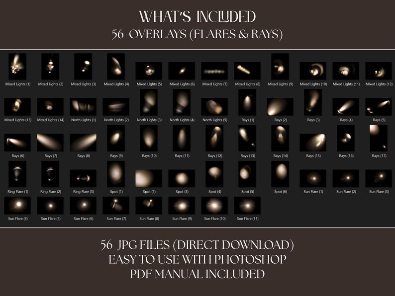 Sunlight & Flares Overlay Set : 56 Natural Photoshop Overlays for ...