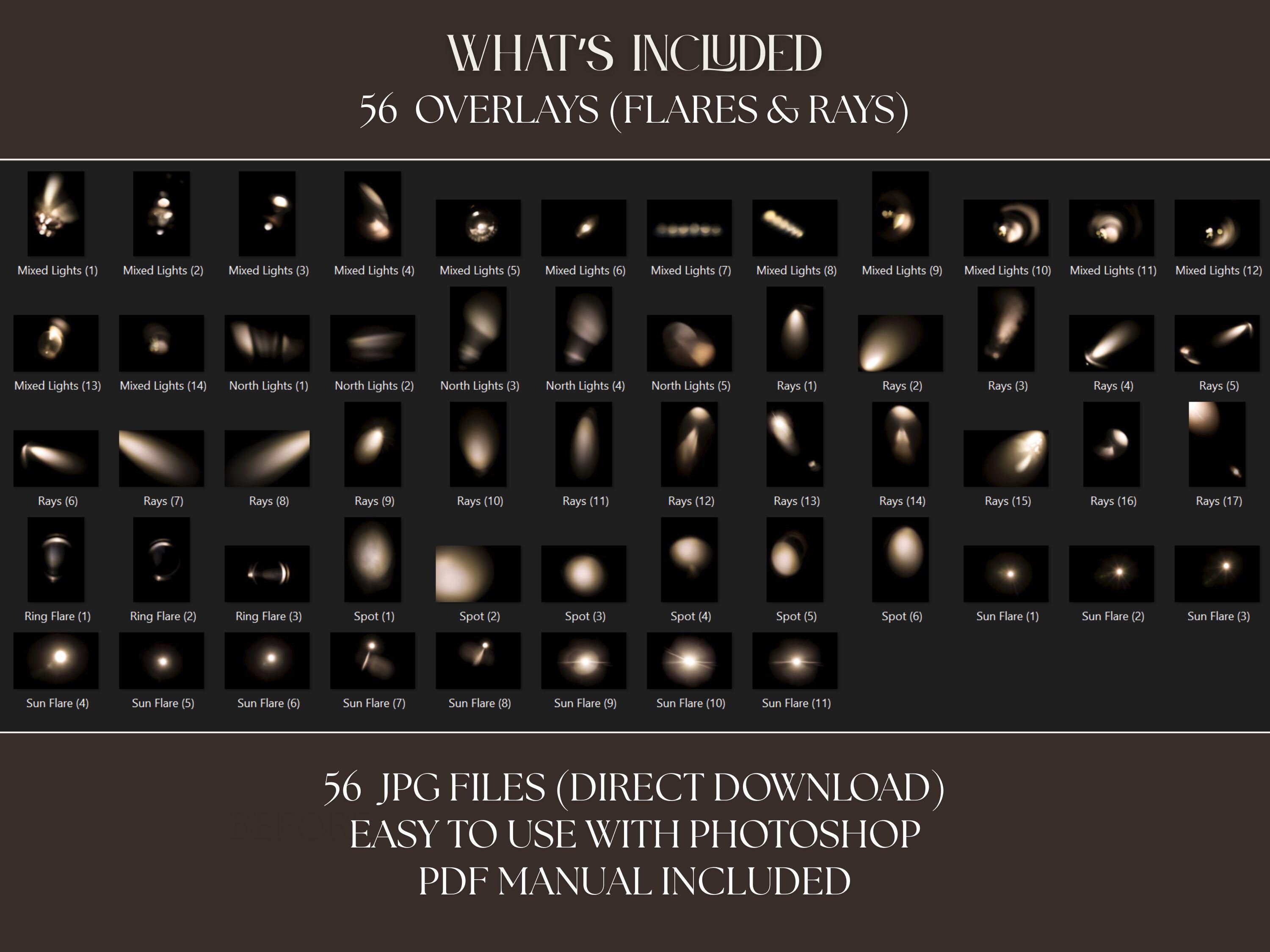 Sunlight & Flares Overlay Set : 56 Natural Photoshop Overlays for ...