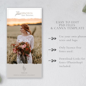 Boho Flyer Template for Canva & Photoshop, PSD Photographer Wedding ...