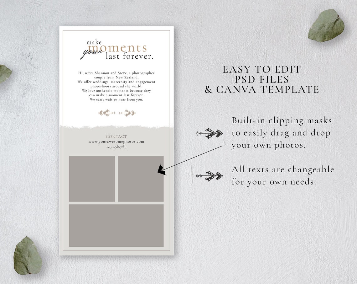 Boho Flyer Template for Canva & Photoshop, PSD Photographer Wedding ...