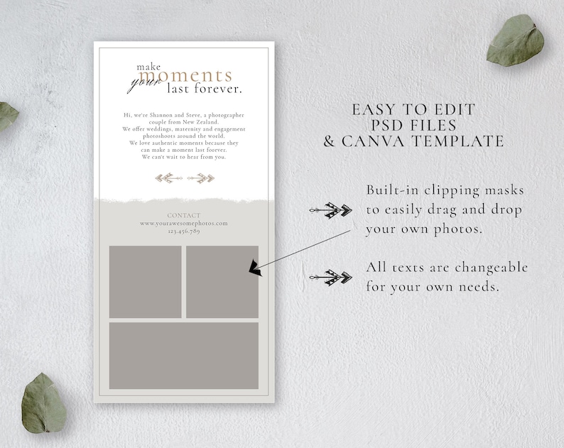 Boho Flyer Template for Canva & Photoshop, PSD Photographer Wedding ...