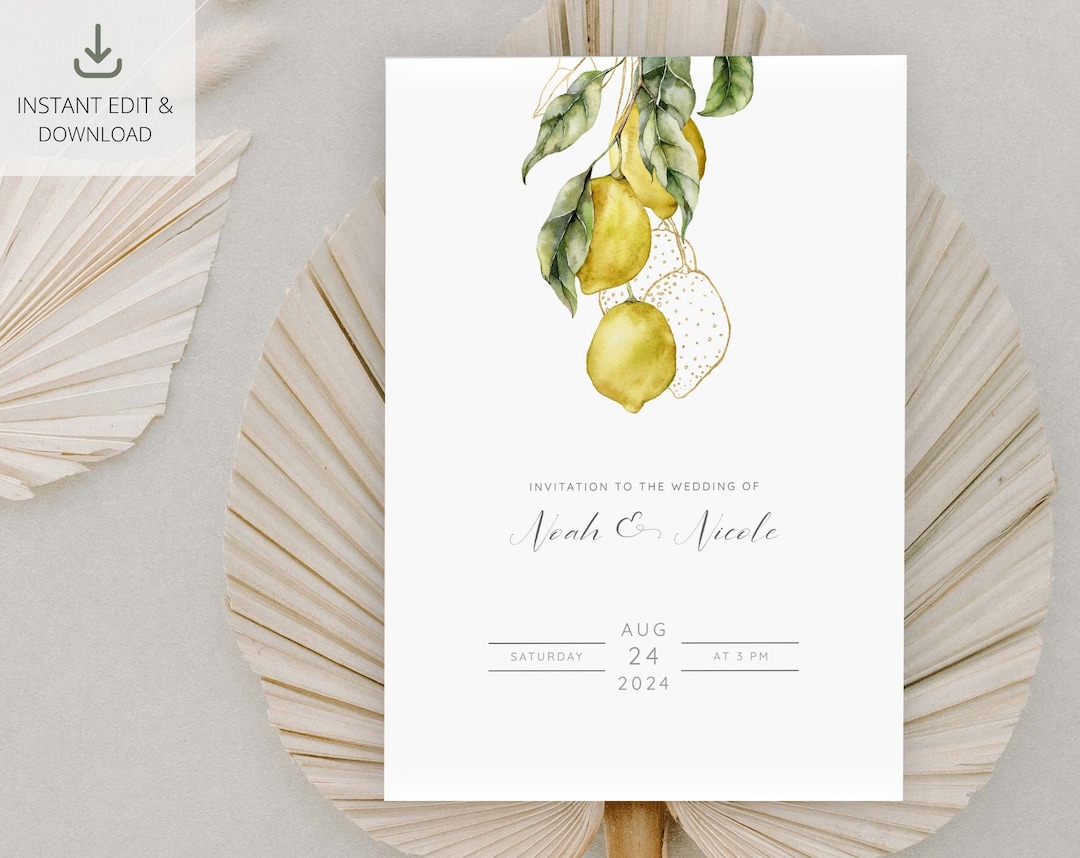 Invitation "nicole" Design Template, Editable, Wedding Lime Lemon ...