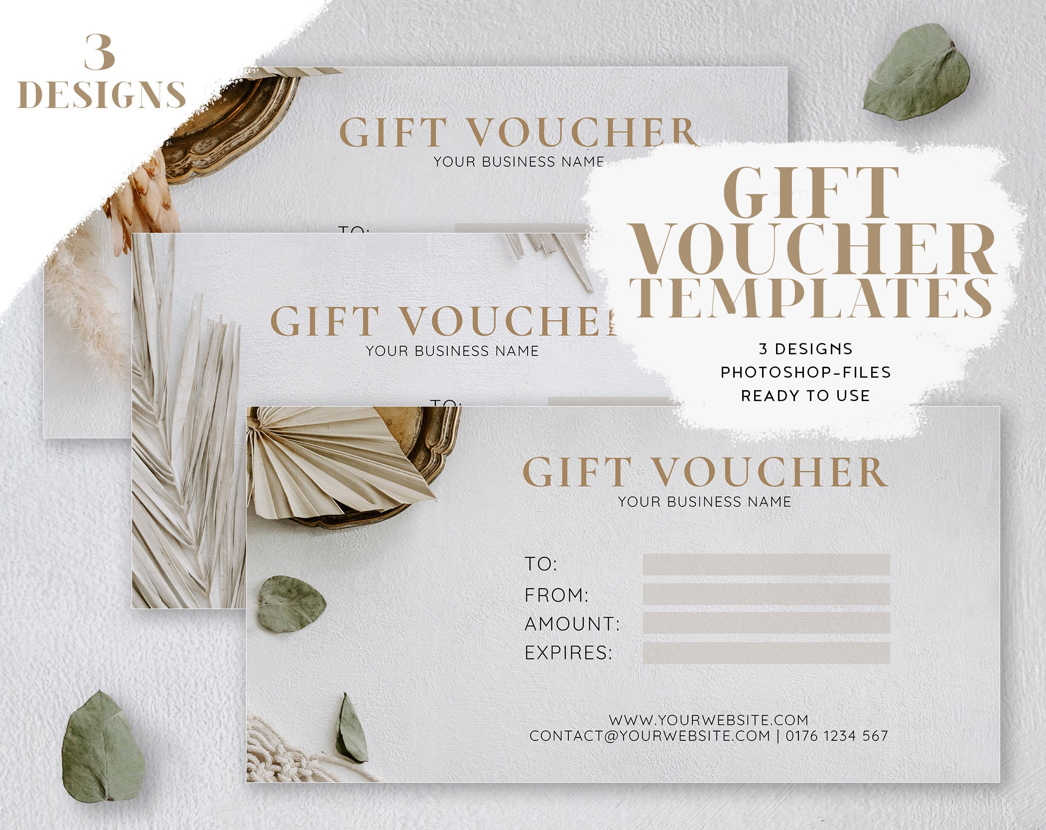 3 Gutschein Vorlagen für Photoshop, PSD Boho Vintage Geschenk ...