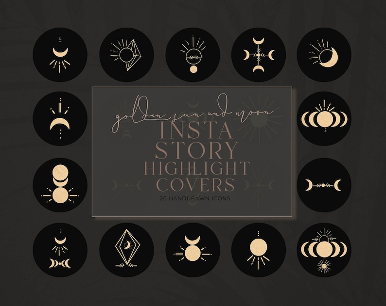 Sun & Moon Gold Insta Highlight Story Icons, Instagram Set, Covers ...