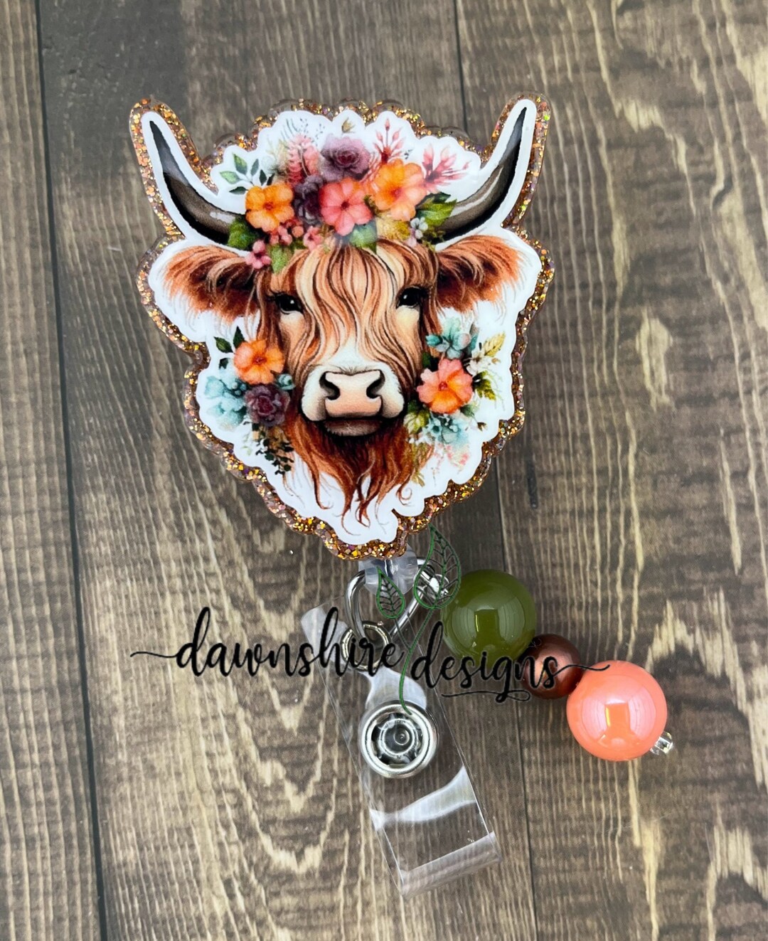 Cow Badge Reel, Cow With Floral Crown Badge, Highland Cow Badge Holder ...