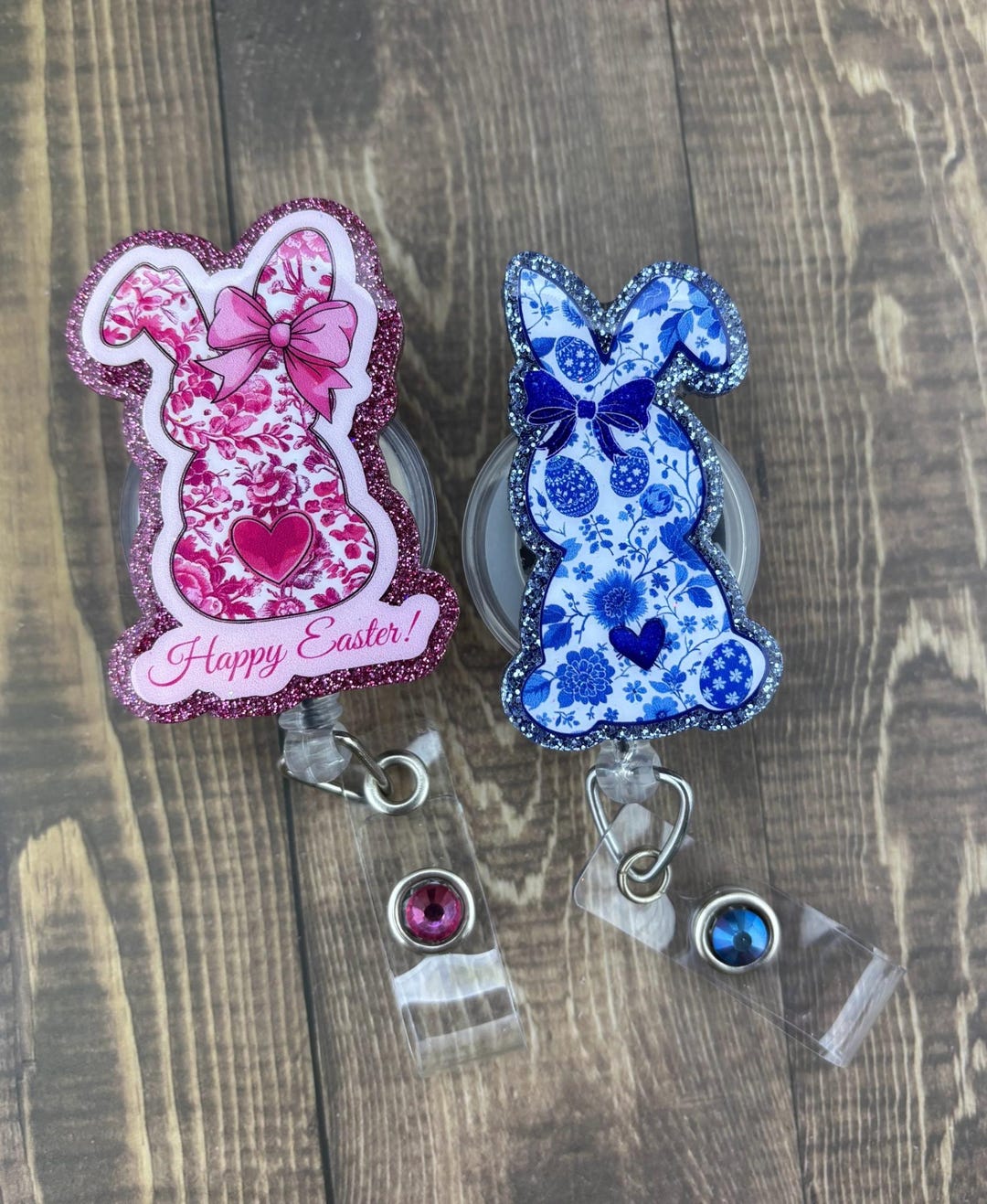 Easter Bunny Badge Reel, Floral Bunny Badge; Badge Reel for Nurse ...