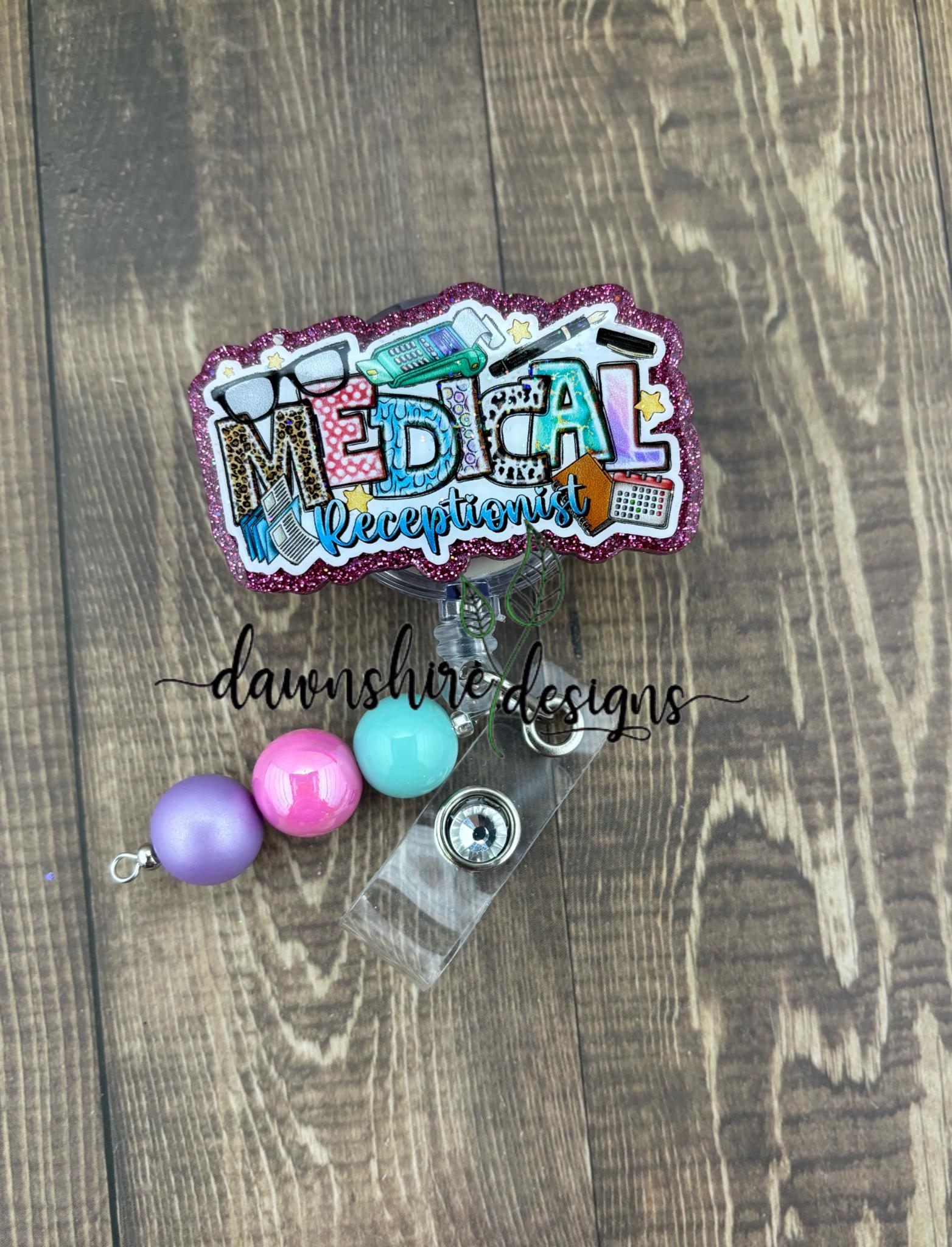 Medical Receptionist Badge Reel, Medical Office Badge Reel, Beaded ...