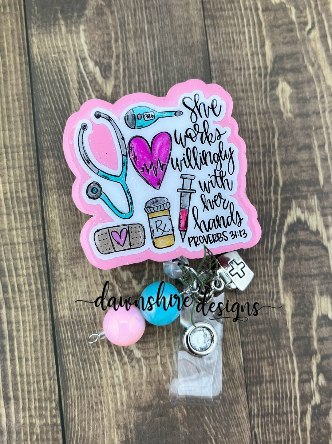 Nurse Badge Reel, She Works With Her Hands Badge, Stethoscope Badge ...