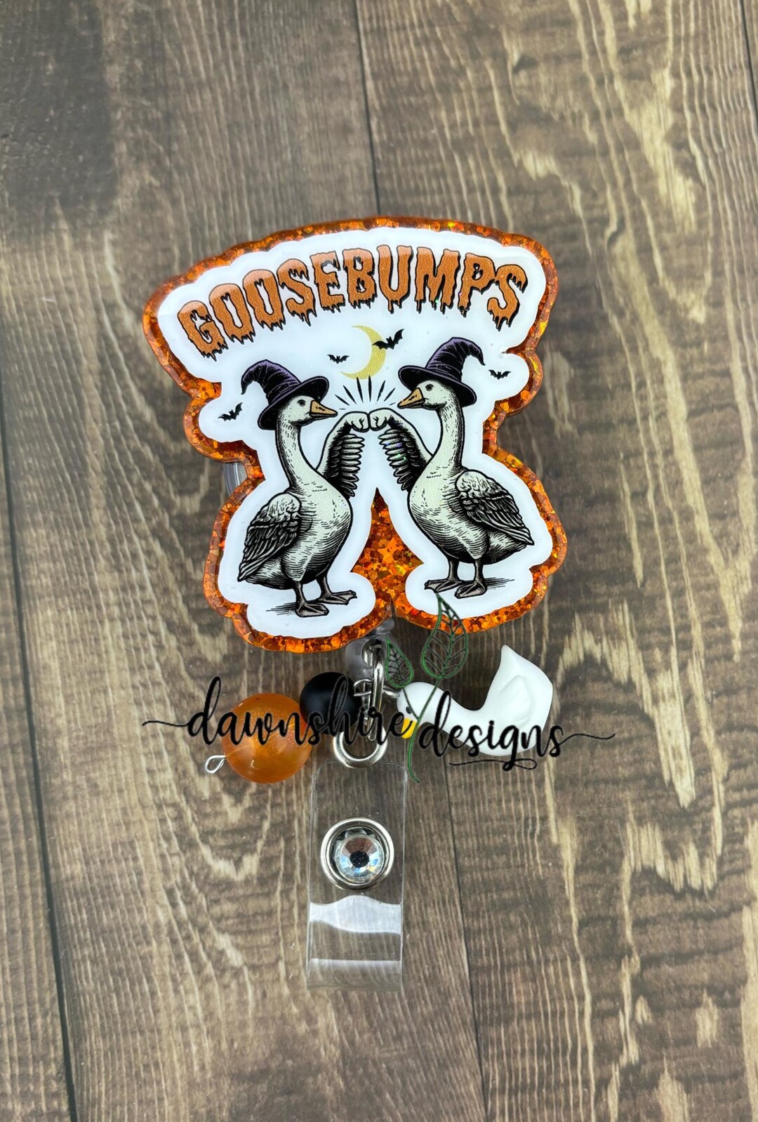 Skeleton Goose Bumps Badge Reel, Halloween Goose Badge Holder, Badge ...