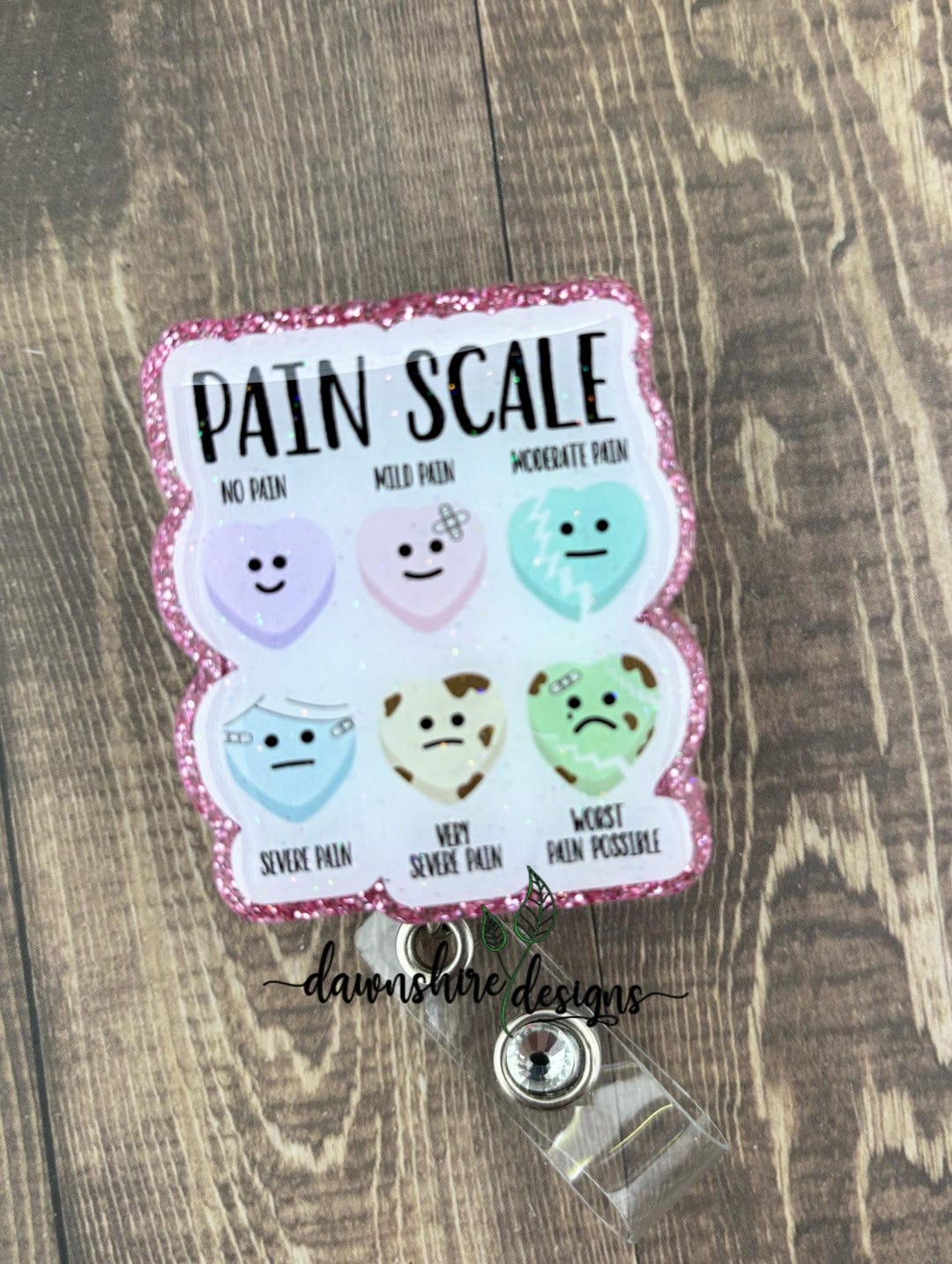 Pain Scale Badge Reel, Valentine Badge Reel for Nurse, Candy Hearts ...