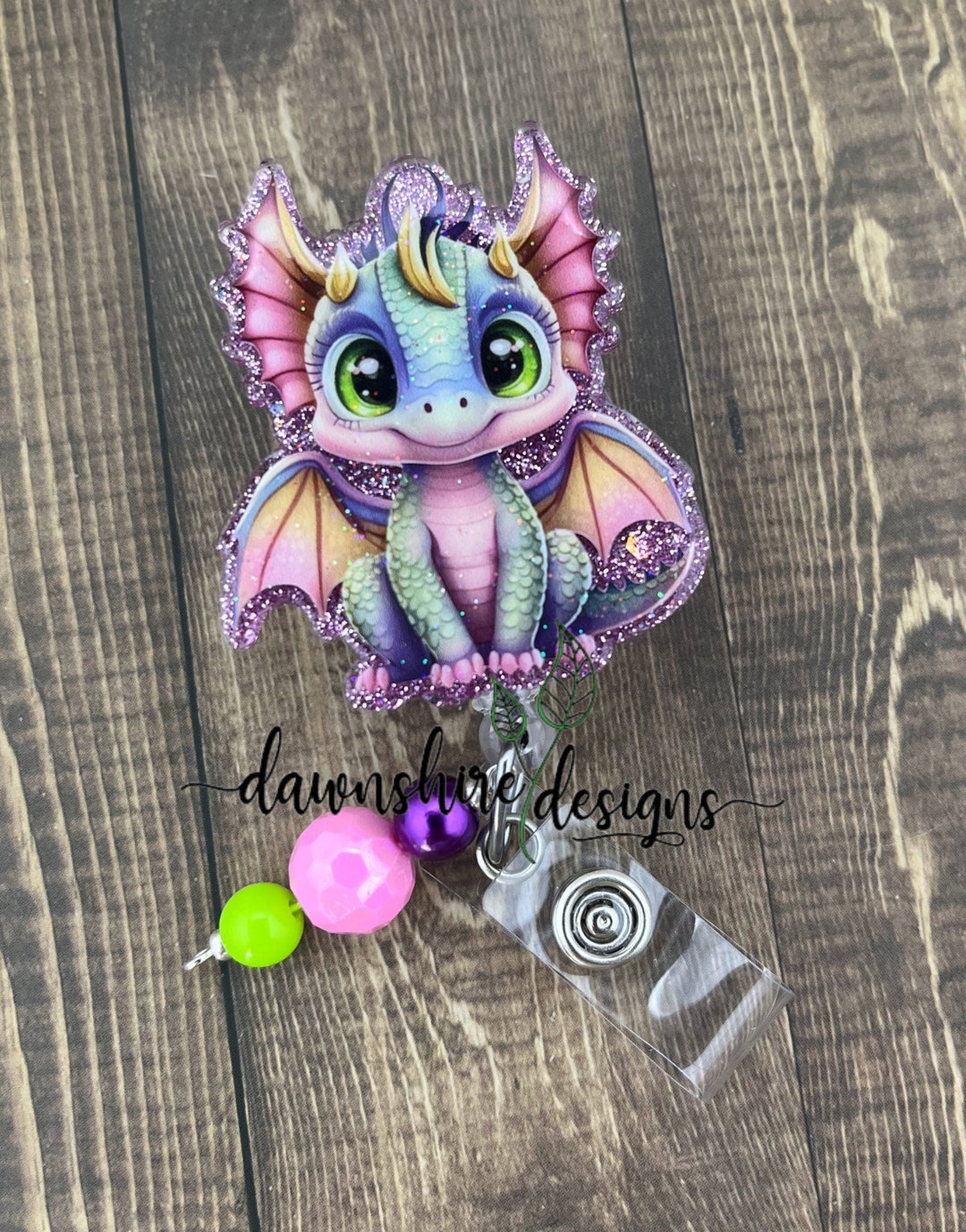 Sparkly Dragon Badge Reel, Glitter Accent, Alligator Clip - Etsy