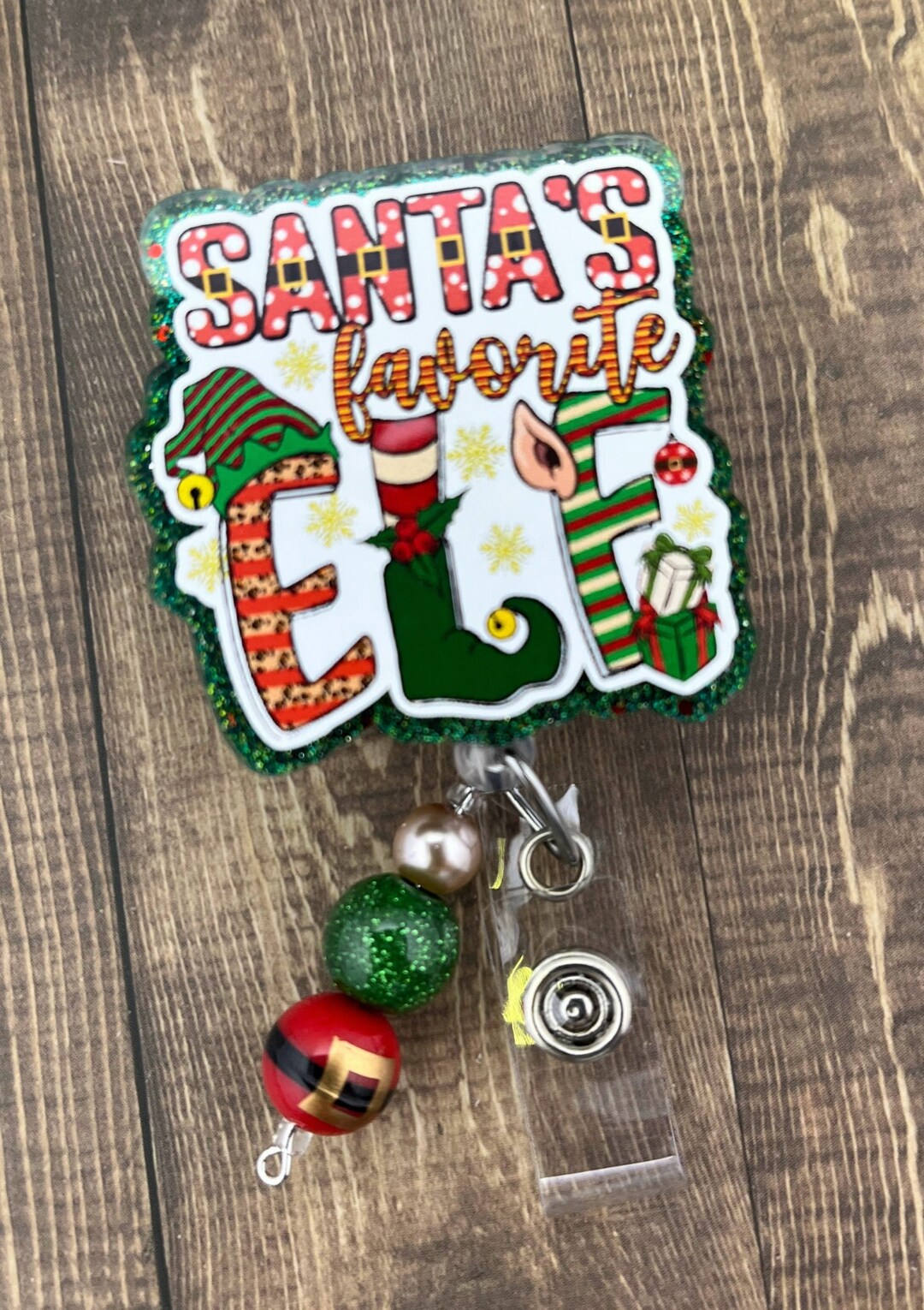 Christmas Elf Badge Reel, Funny Christmas Badge Reel, Beaded Badge ...