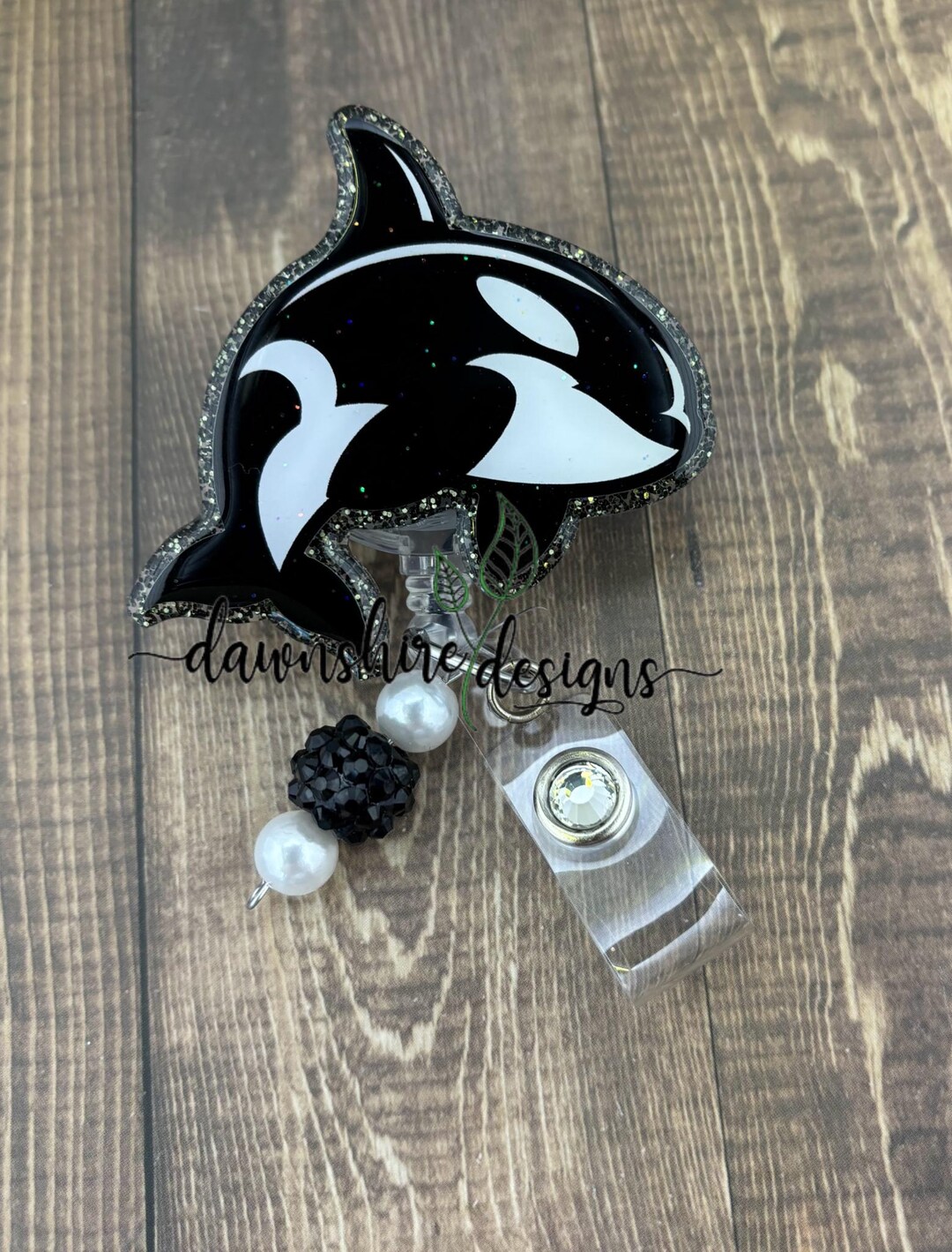 Glitter Orca Badge Reel, Marine Life, Beaded Badge - Etsy