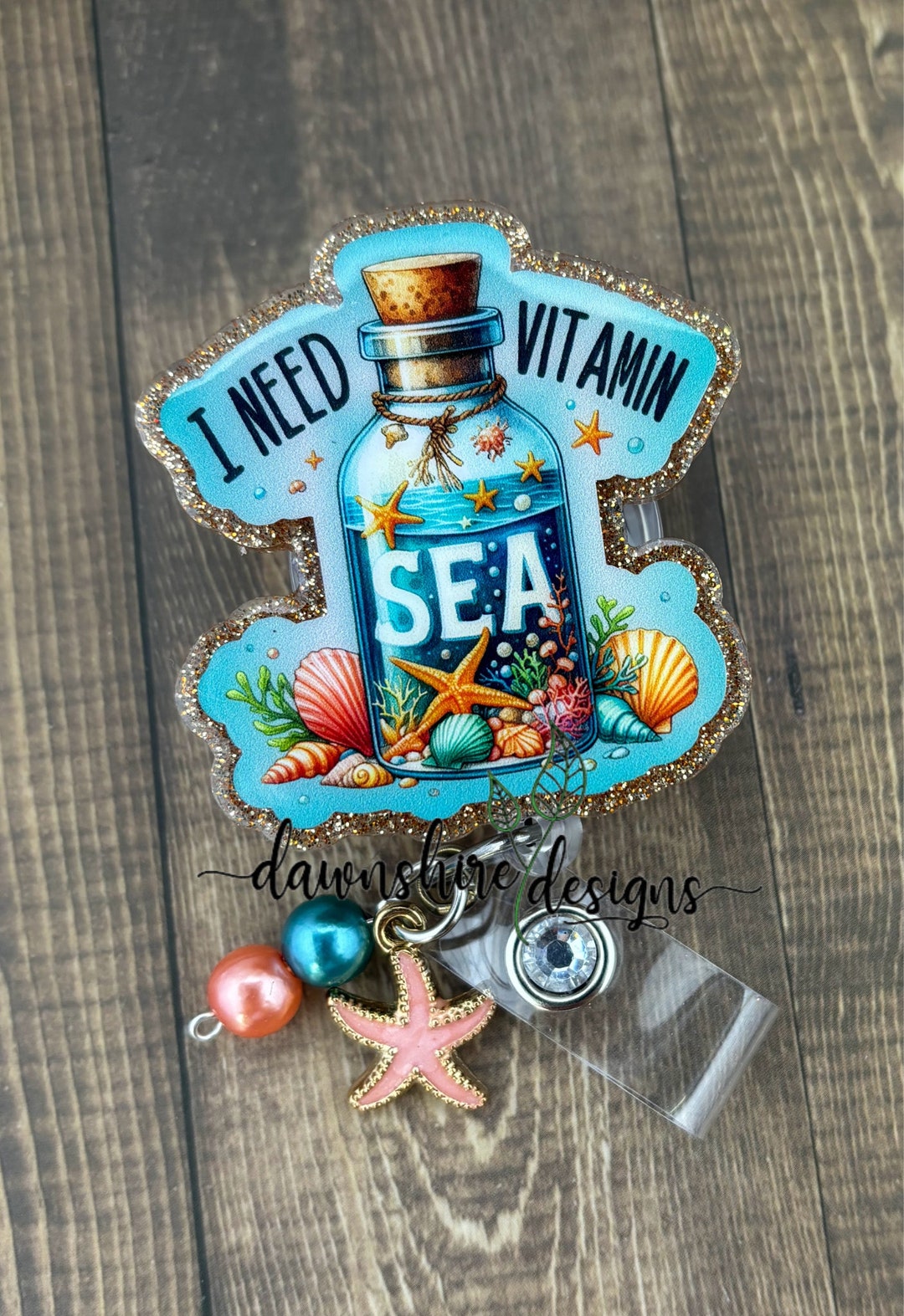 I Need Vitamin Sea Badge Reel. Beach Badge Holder, Shell Badge, Badge ...