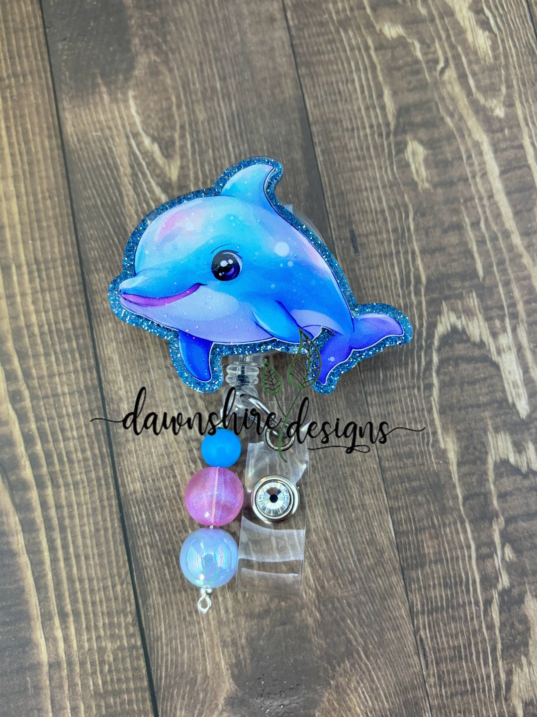 Dolphin Badge Reel, Kawaii Animal Badge, Beaded Badge, Ocean Badge ...