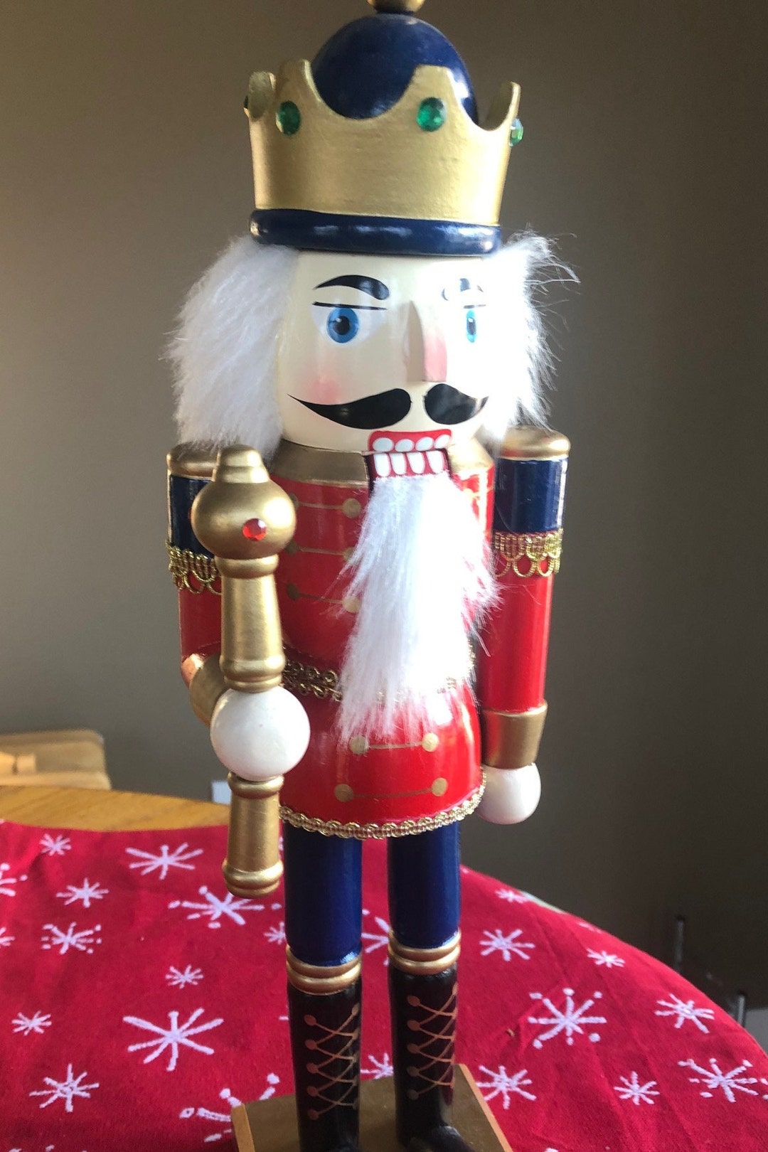 Nutcracker Red and Blue Jacket / Jeweled Crown LARGE 15inch Wooden ...