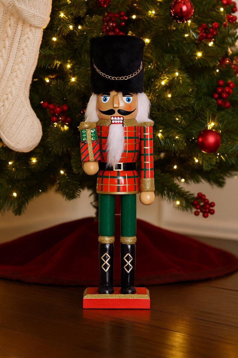 Scottish Tartan Wooden Nutcracker Soldier 12” - Holding Presents ...