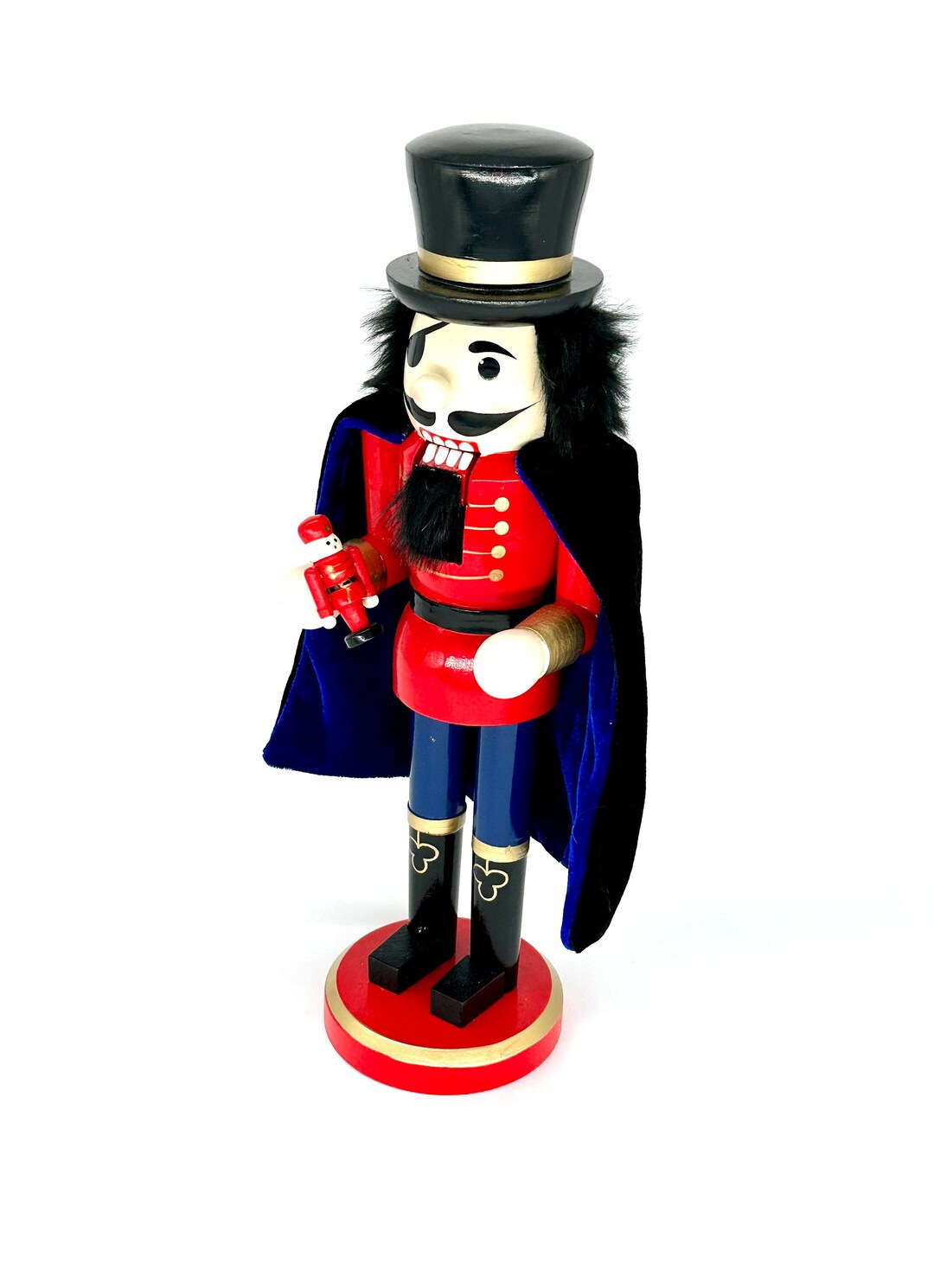 Nutcracker Drosselmyer Red Jacket With Black & Blue Cape Holding Baby ...