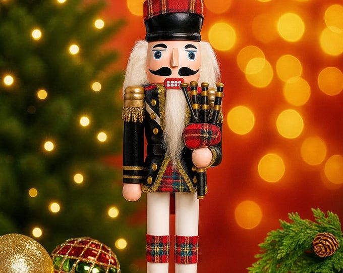 Wooden Nutcracker Soldier 12” Scottish Bagpiper – Tartan Ornament ...