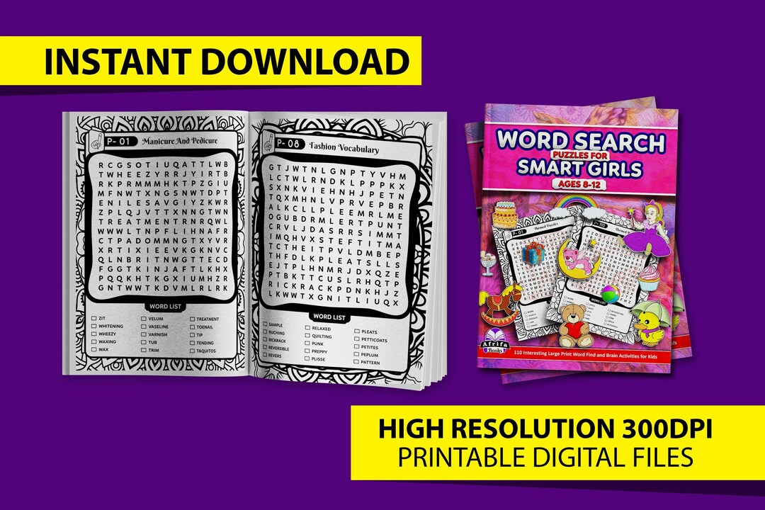 110 Word Search Puzzles for Smart Girls Ages 8-12 Interesting Large ...